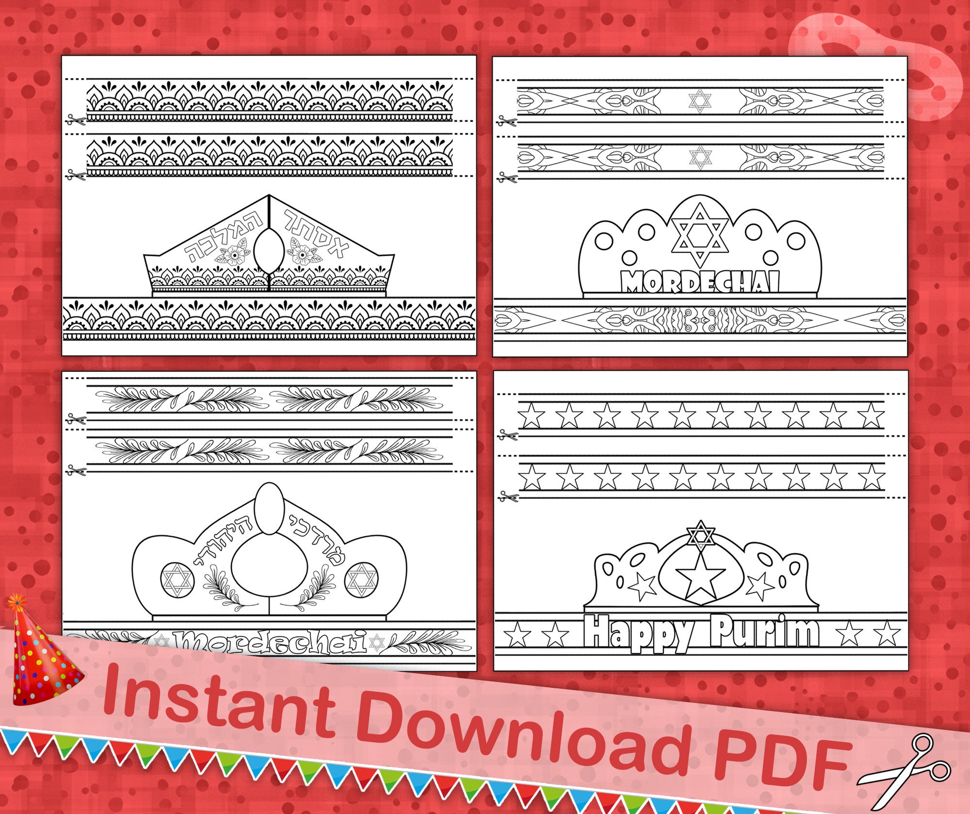 15 Purim Crowns for Kids, Jewish Holiday Activity Pages to Color and ...