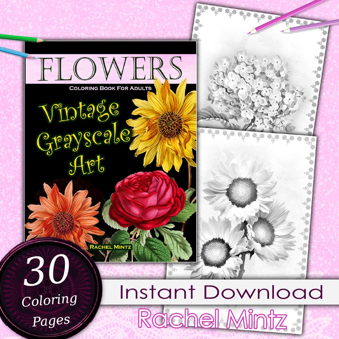 Rachel Mintz, 30 Vintage Flowers Coloring Book, Beautiful Retro ...