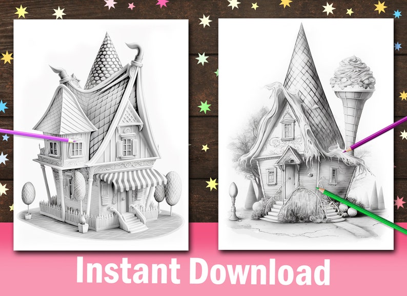 40 Adorable Ice-cream Houses Coloring Pages, Cute Tiny Fantasy Candy ...