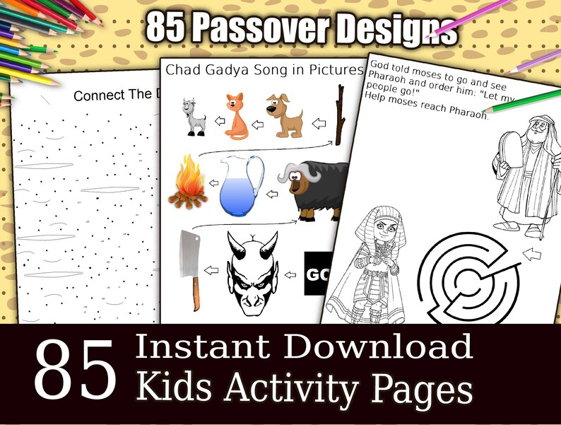 Passover Activity Book for Kids | 85 Pages, Puzzles, Coloring (digital ...