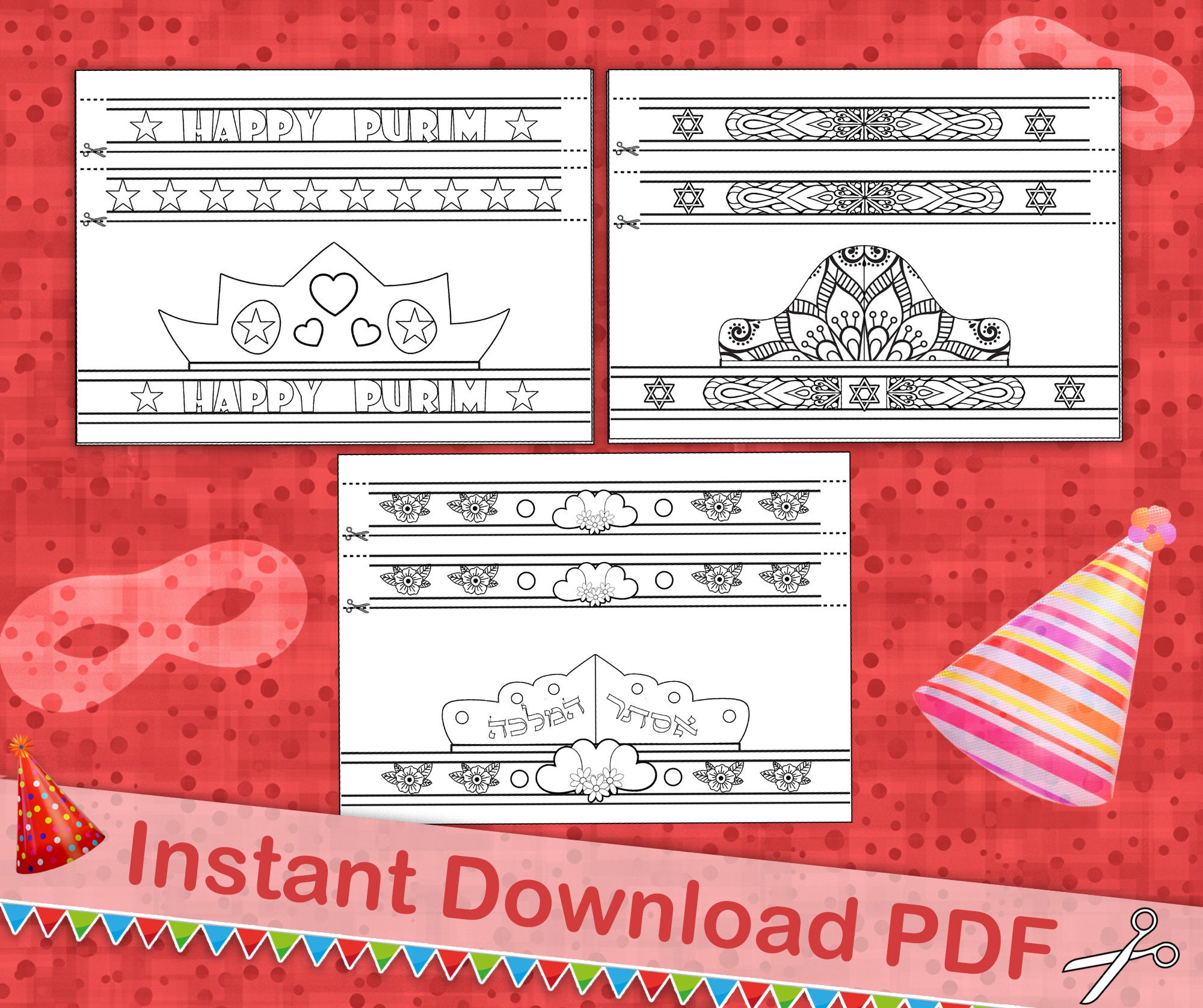 15 Purim Crowns for Kids, Jewish Holiday Activity Pages to Color and ...