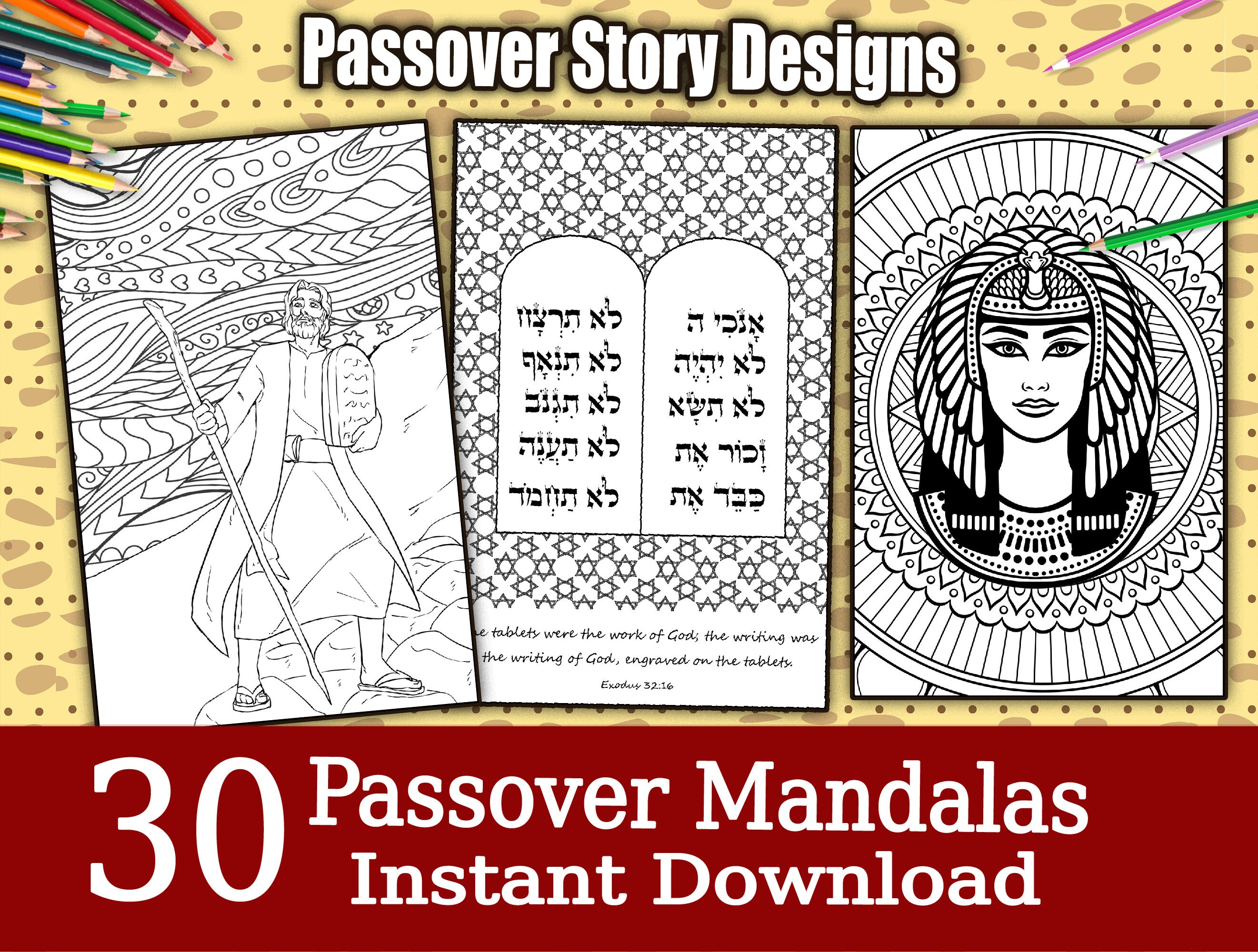 30 Passover Coloring Pages for Adults, Passover Exodus Book With ...