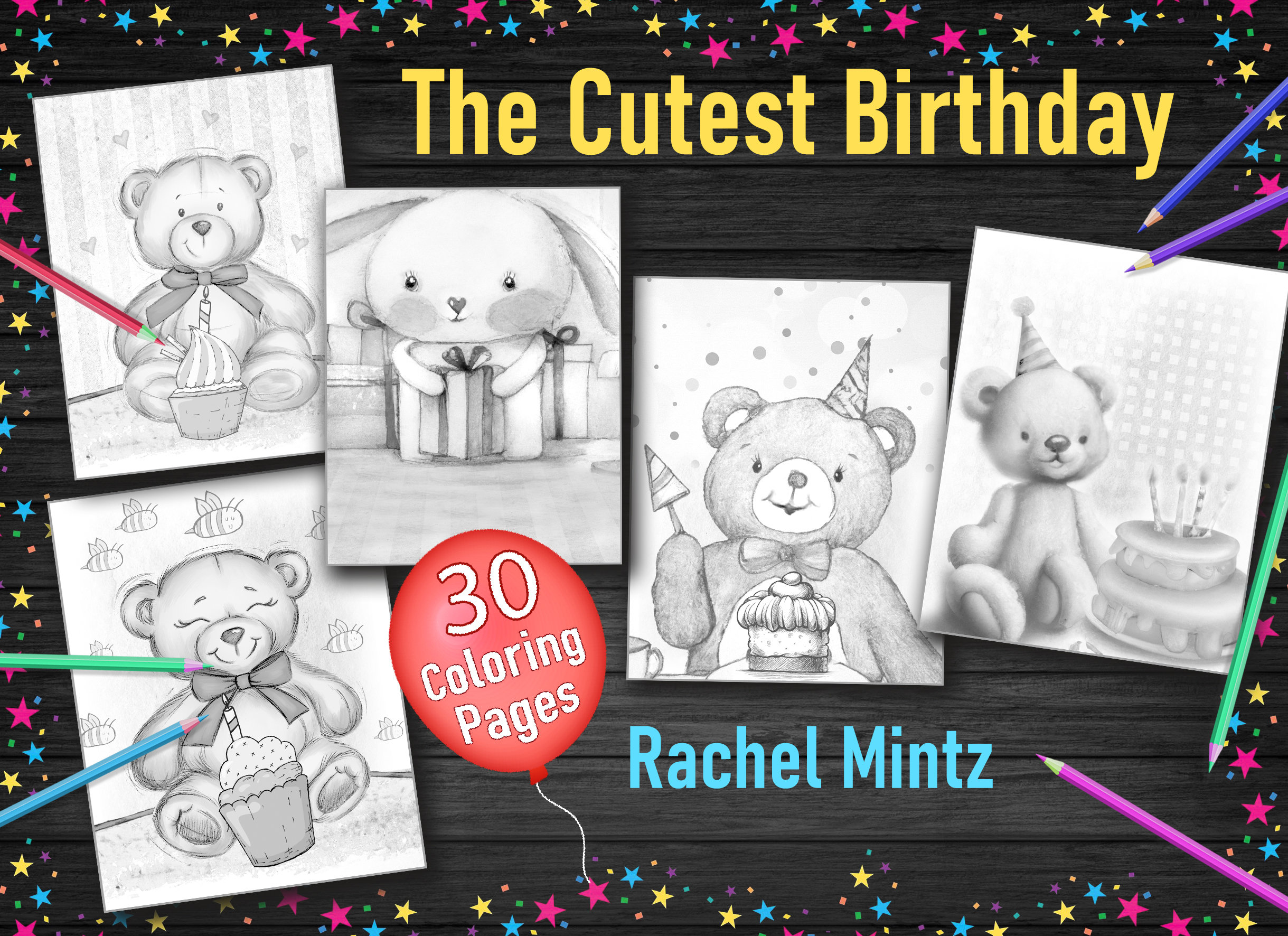 Rachel Mintz Grayscale Coloring Book, Cute Animals (PDF) - Etsy