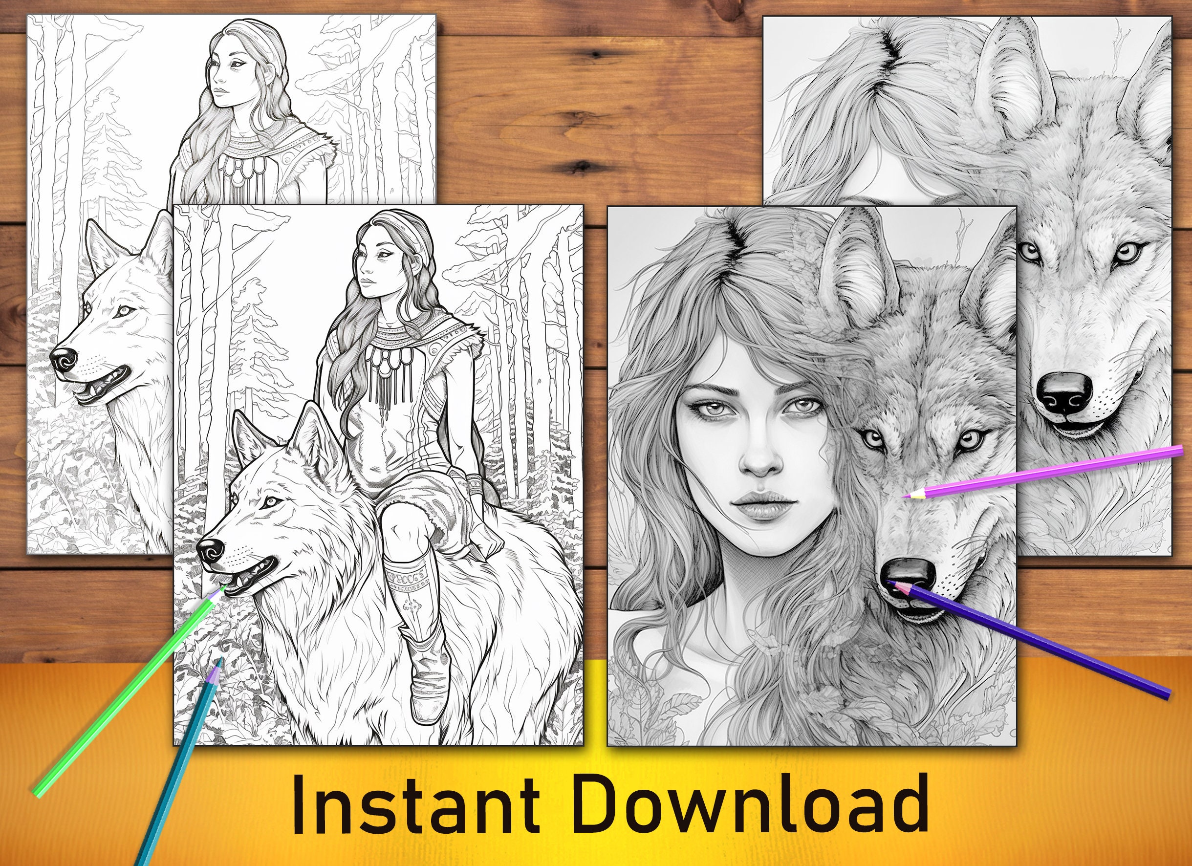 27X2 Realistic Wolves Coloring Pages, Beautiful Native American Women ...