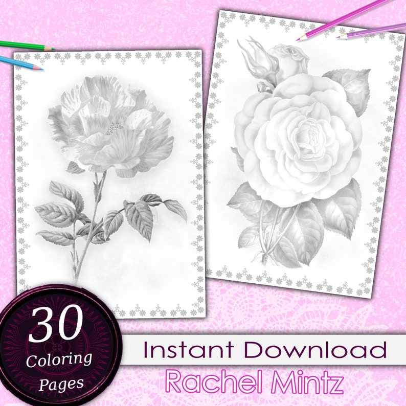 Rachel Mintz, 30 Vintage Flowers Coloring Book, Beautiful Retro ...
