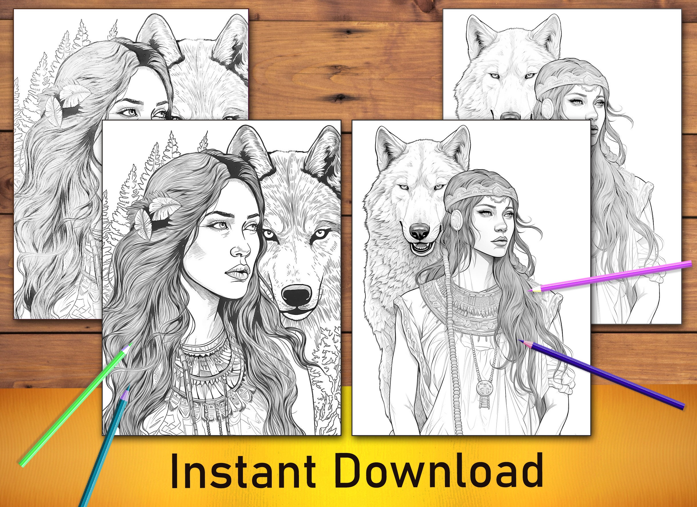 27X2 Realistic Wolves Coloring Pages, Beautiful Native American Women ...
