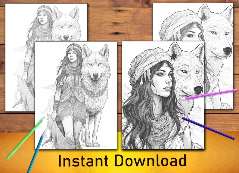 27X2 Realistic Wolves Coloring Pages, Beautiful Native American Women ...