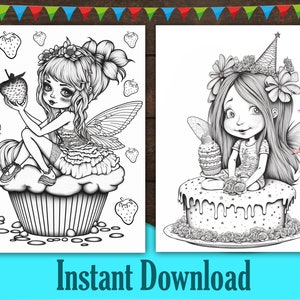 30 Cute Fairies & Cupcakes to Color, Sweet Fairy Girls, Treats and ...