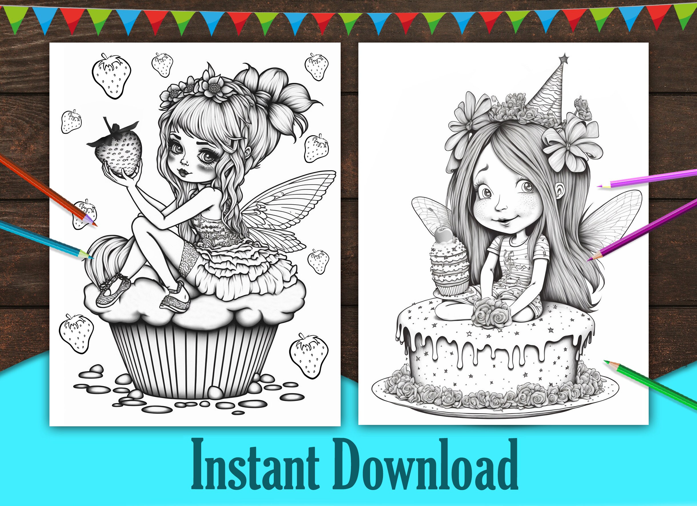30 Cute Fairies & Cupcakes to Color Sweet Fairy Girls Treats - Etsy