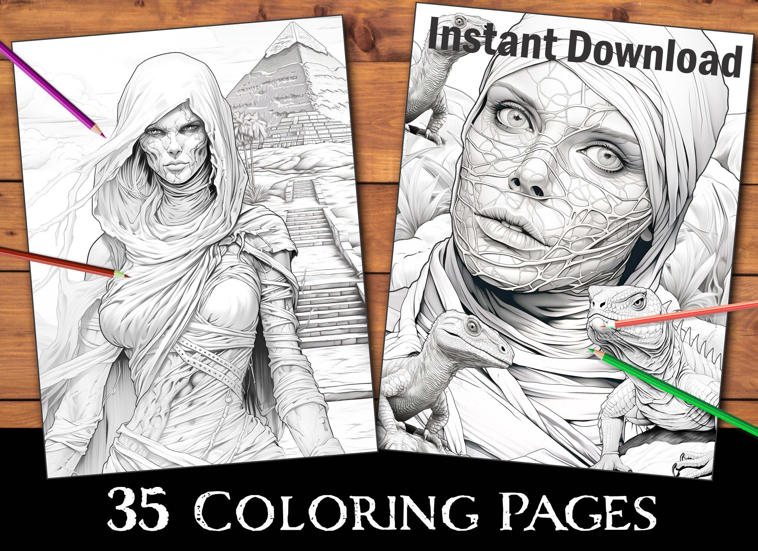 Mummies 35 Coloring Pages Ancient Egypt Crypt Horror Creepy - Etsy