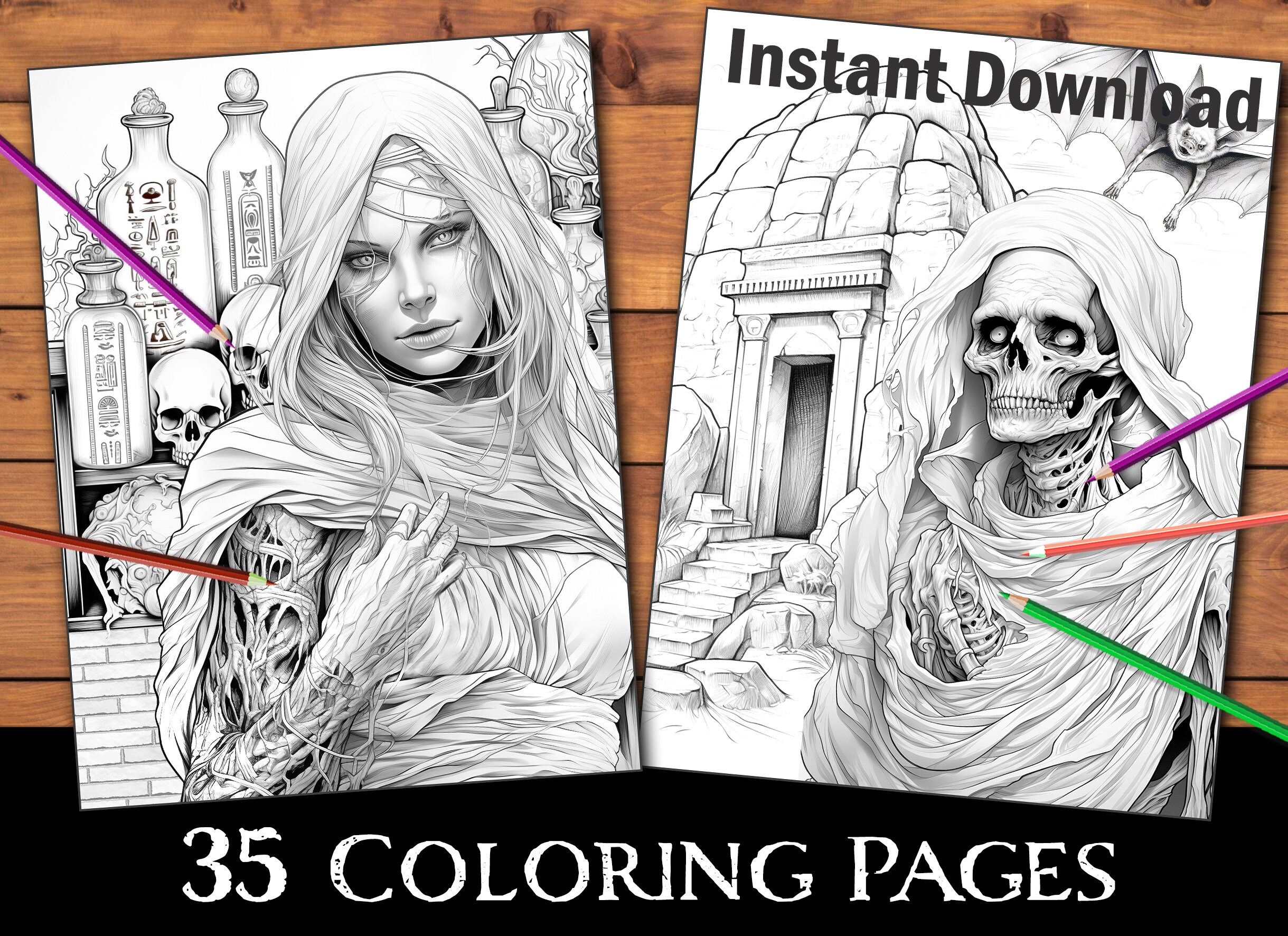 Mummies 35 Coloring Pages Ancient Egypt Crypt Horror Creepy - Etsy