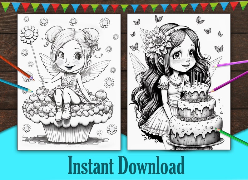 30 Cute Fairies & Cupcakes to Color Sweet Fairy Girls Treats - Etsy