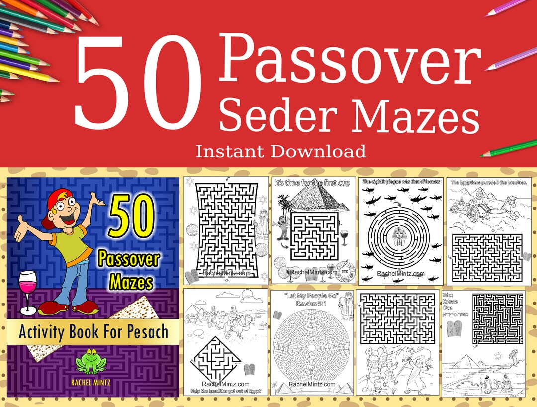 BEST VALUE | 50 Passover Mazes + Coloring Pages, Passover Seder ...