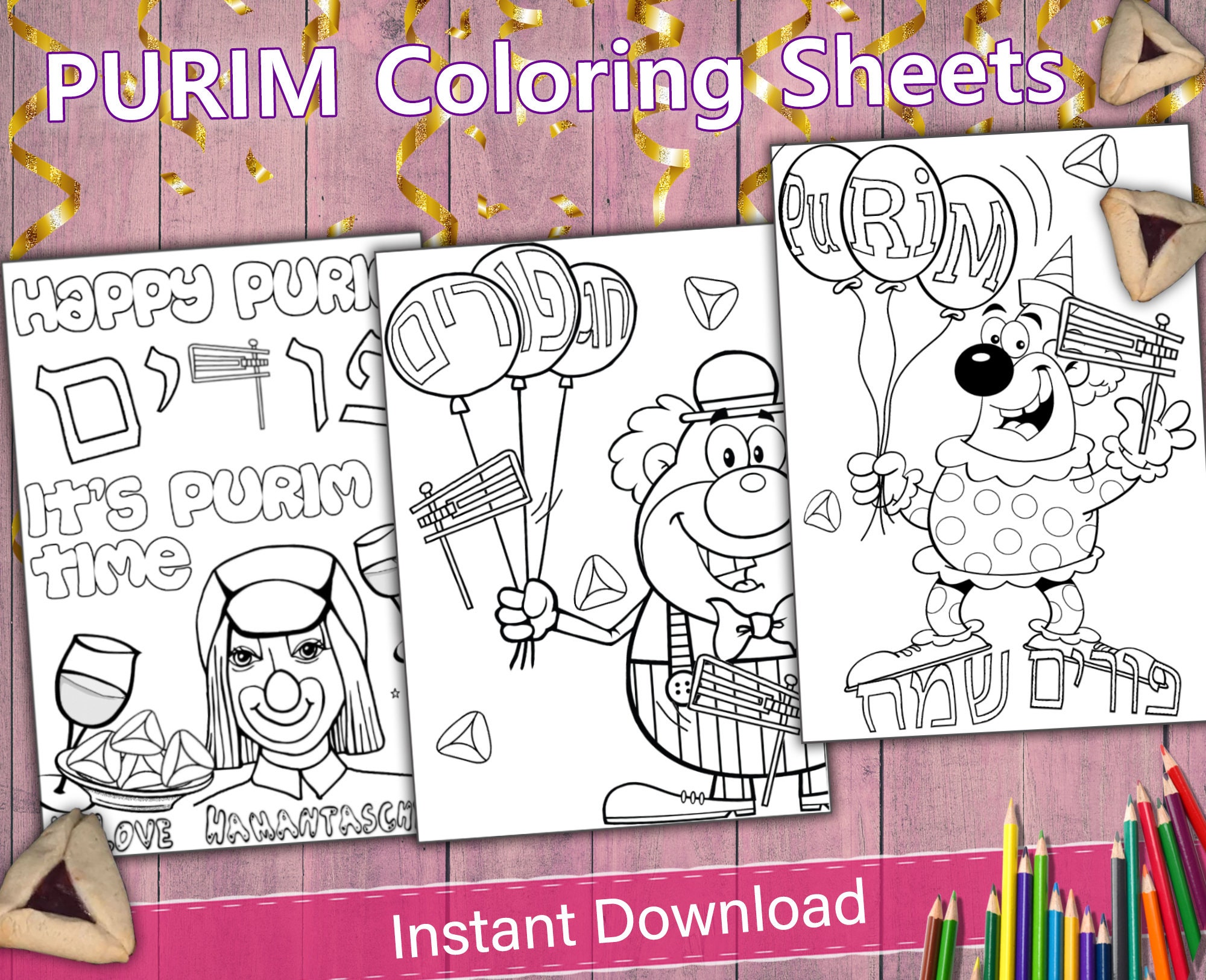 15 PURIM Coloring Pages for KIDS, Purim Holiday Activity Pages to ...