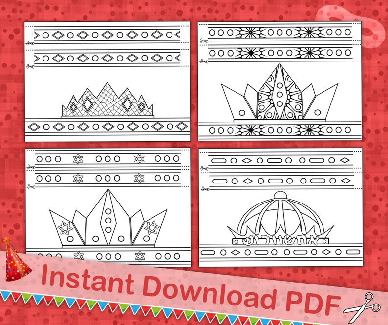 15 Purim Crowns for Kids, Jewish Holiday Activity Pages to Color and ...