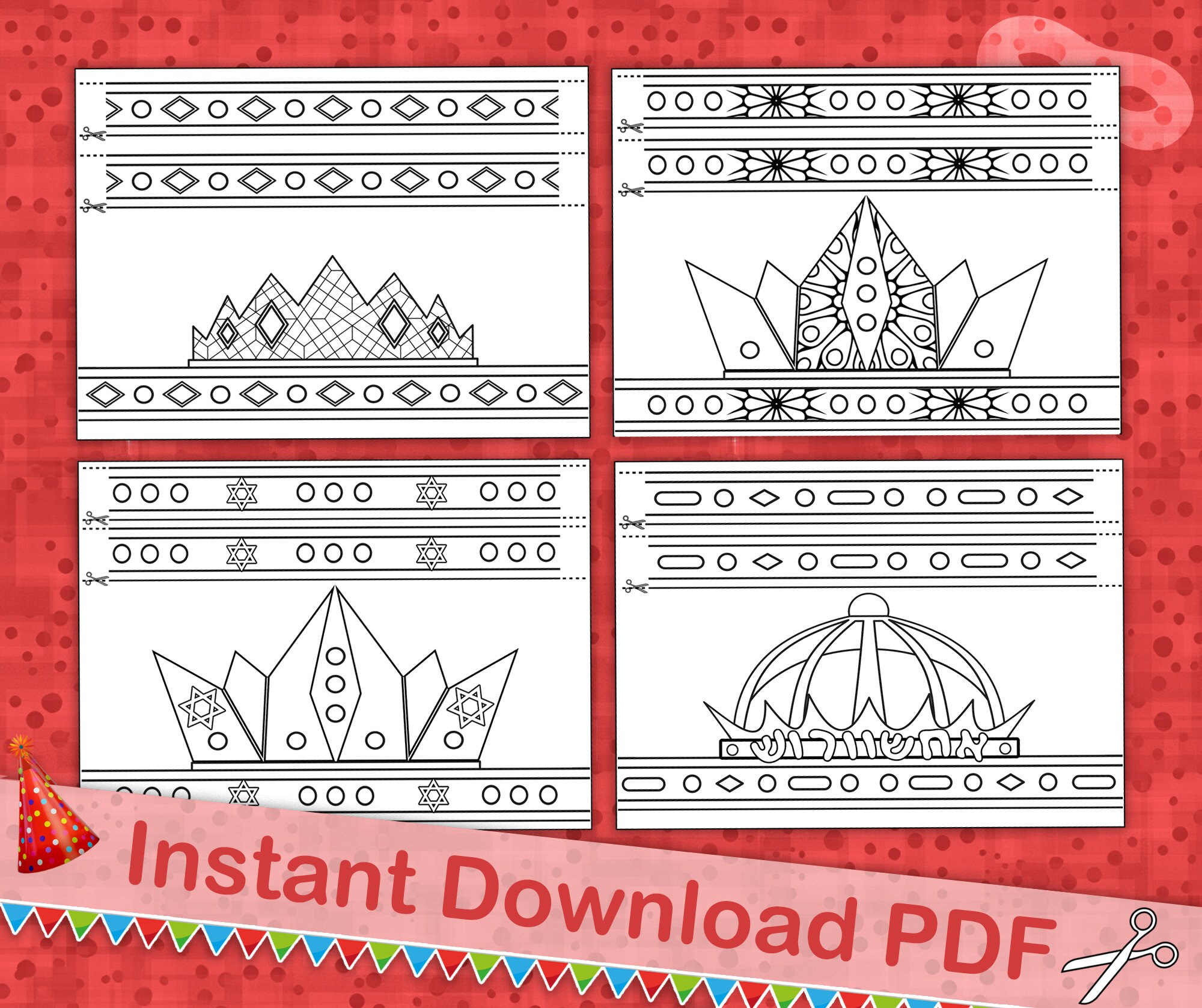 15 Purim Crowns for Kids, Jewish Holiday Activity Pages to Color and ...