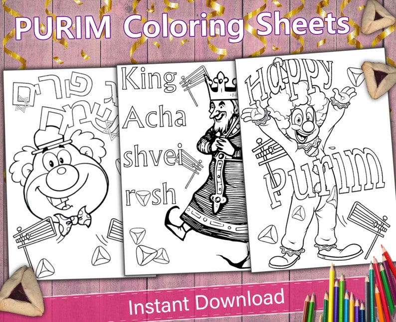 15 PURIM Coloring Pages for KIDS, Purim Holiday Activity Pages to ...