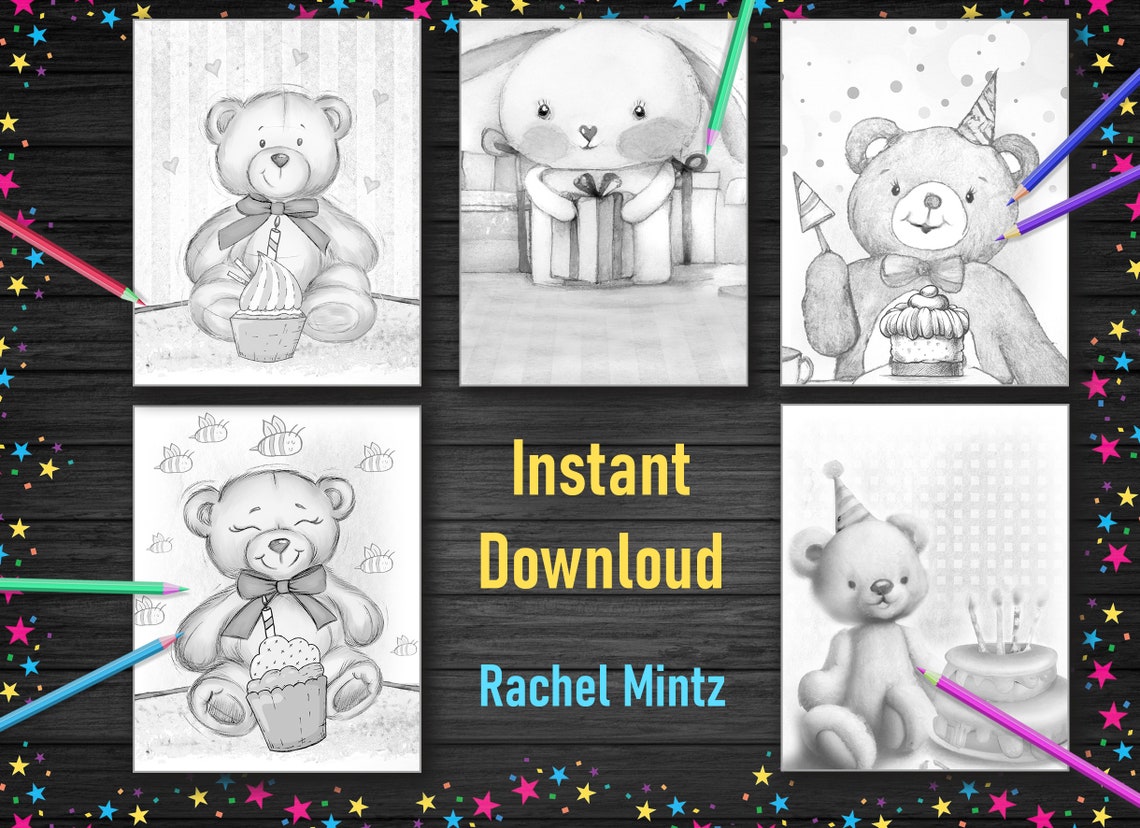 Rachel Mintz EASY Grayscale Coloring Pages Adorable Cute - Etsy