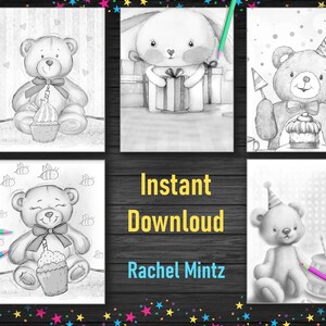 Rachel Mintz Grayscale Coloring Book, Cute Animals (PDF) - Etsy