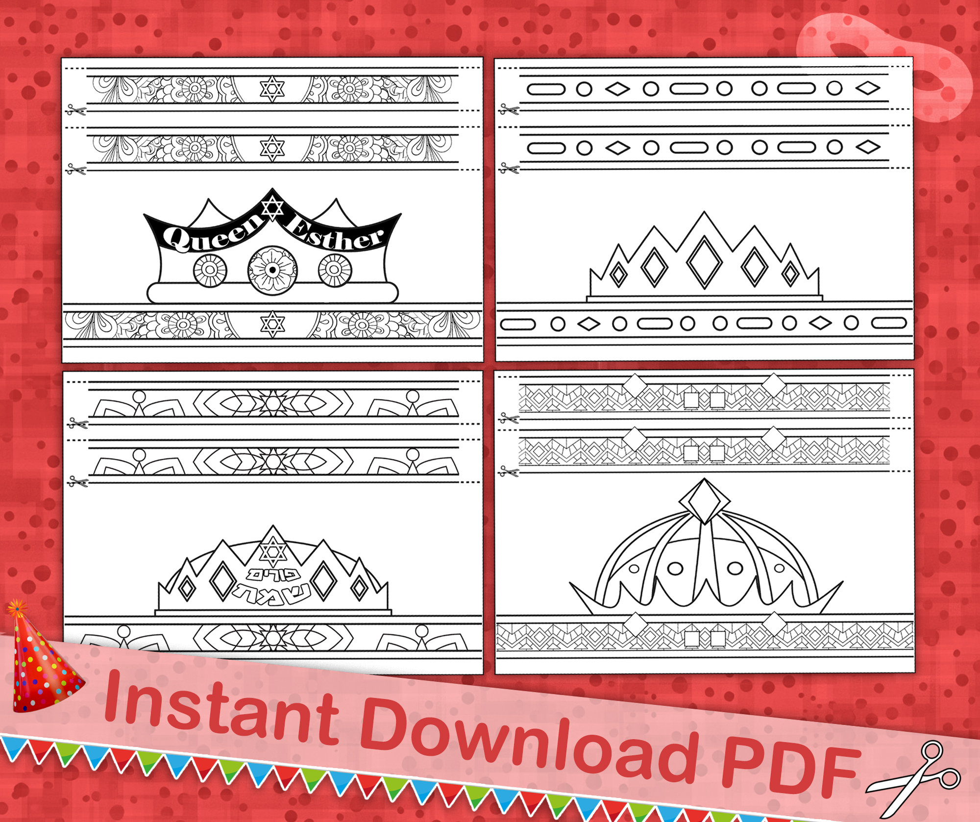15 Purim Crowns for Kids, Jewish Holiday Activity Pages to Color and ...
