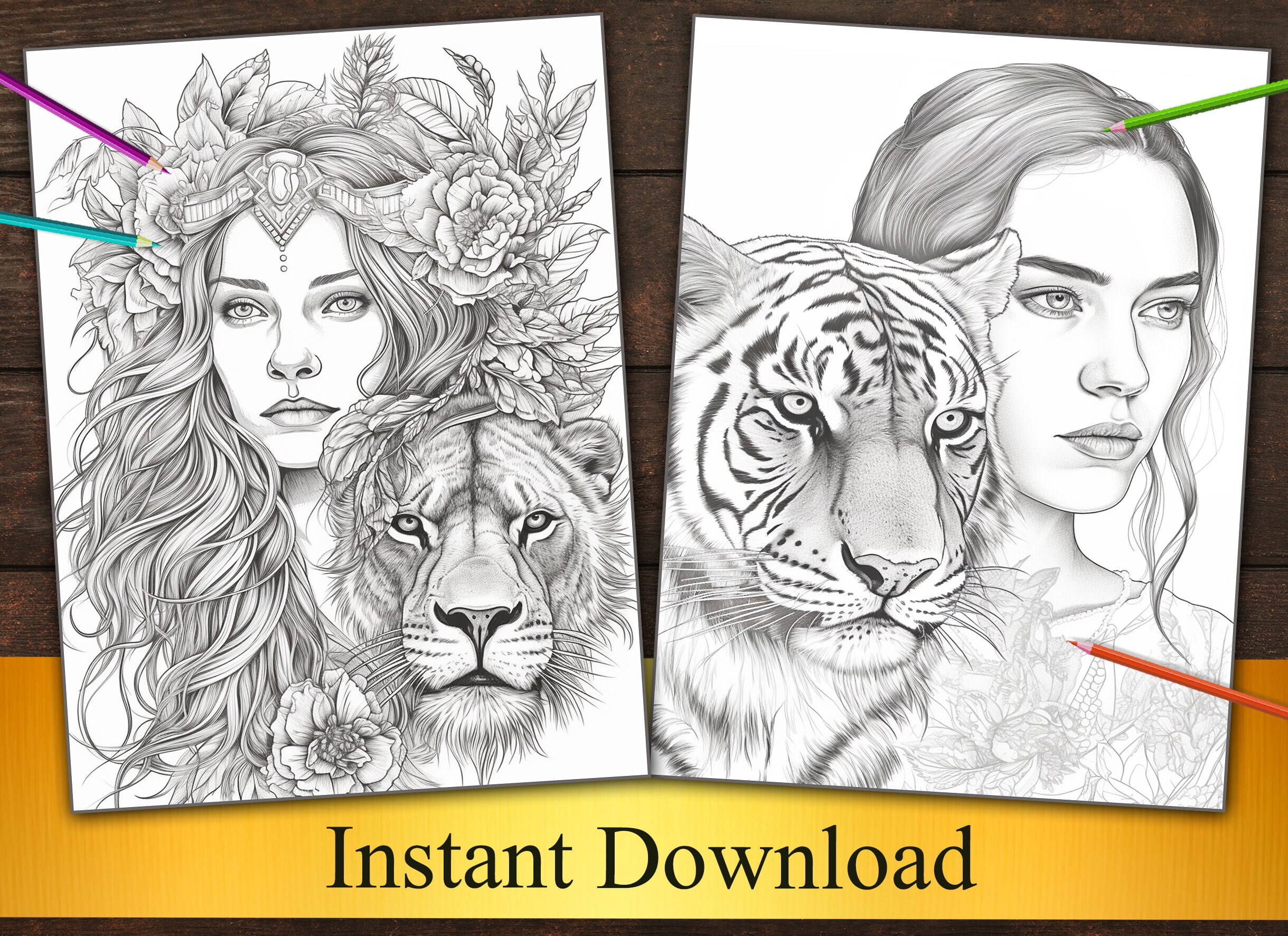Rachel Mintz Beasts & Women Grayscale Coloring Pages Girls - Etsy