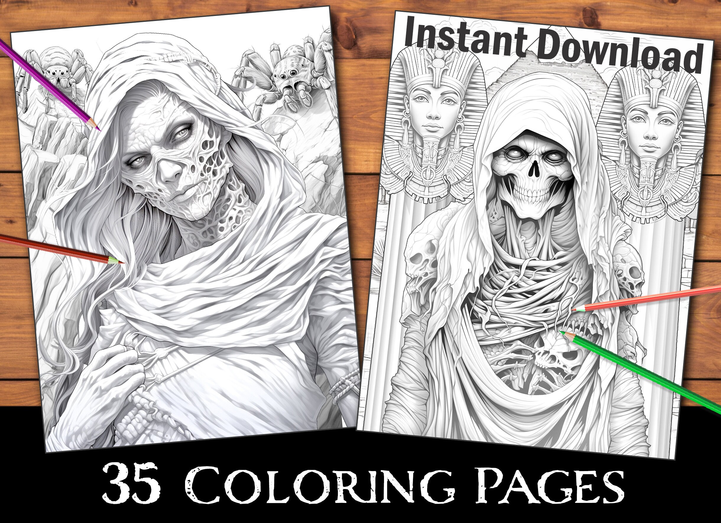 Mummies 35 Coloring Pages Ancient Egypt Crypt Horror Creepy - Etsy