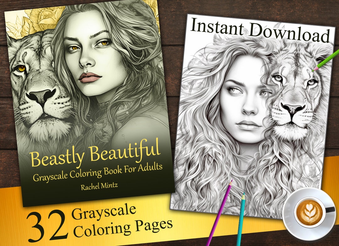 Rachel Mintz Beasts & Women - Grayscale Coloring Pages, Girls Portraits ...