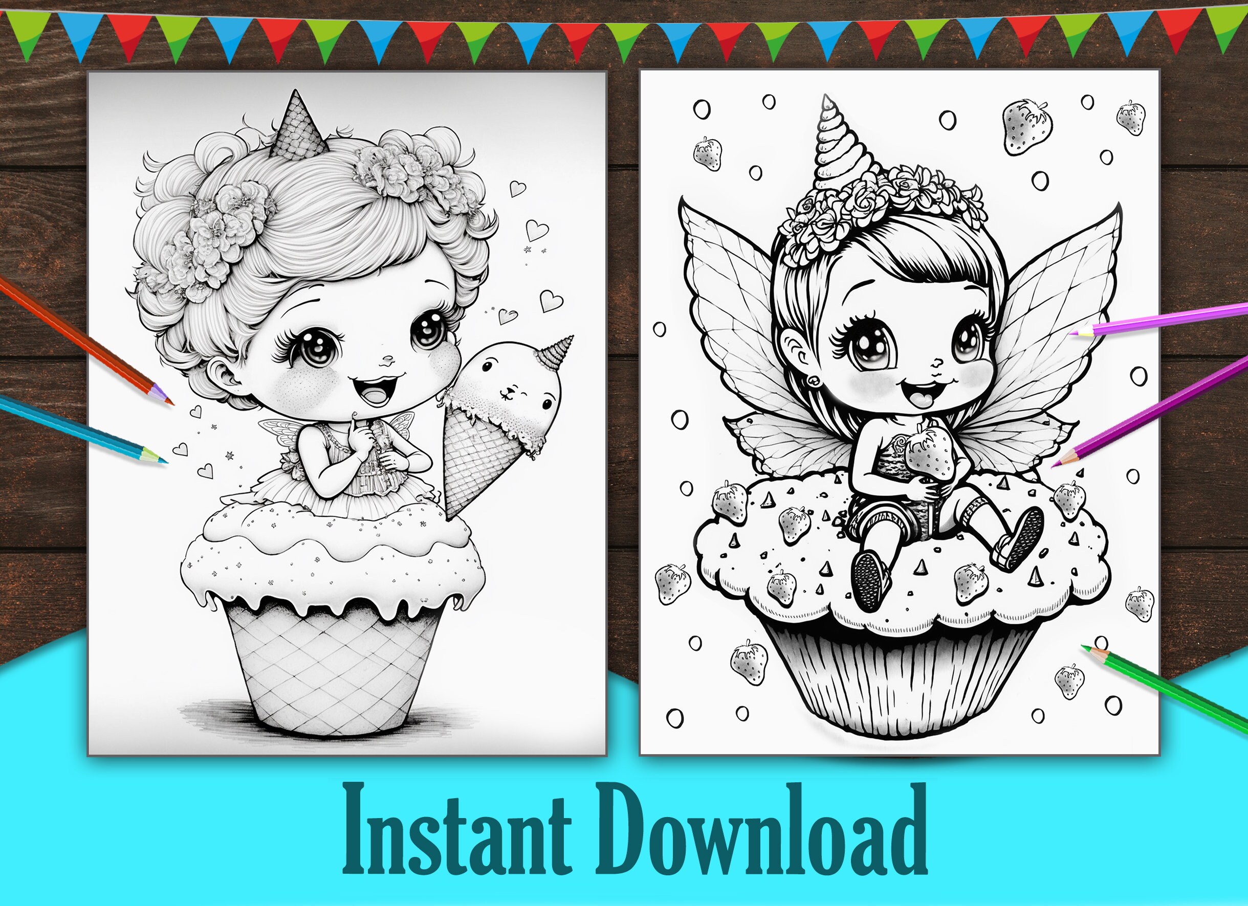 30 Cute Fairies & Cupcakes to Color Sweet Fairy Girls Treats - Etsy