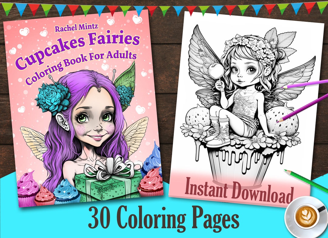30 Cute Fairies & Cupcakes to Color, Sweet Fairy Girls, Treats and ...