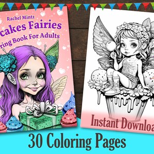 30 Cute Fairies & Cupcakes to Color, Sweet Fairy Girls, Treats and ...