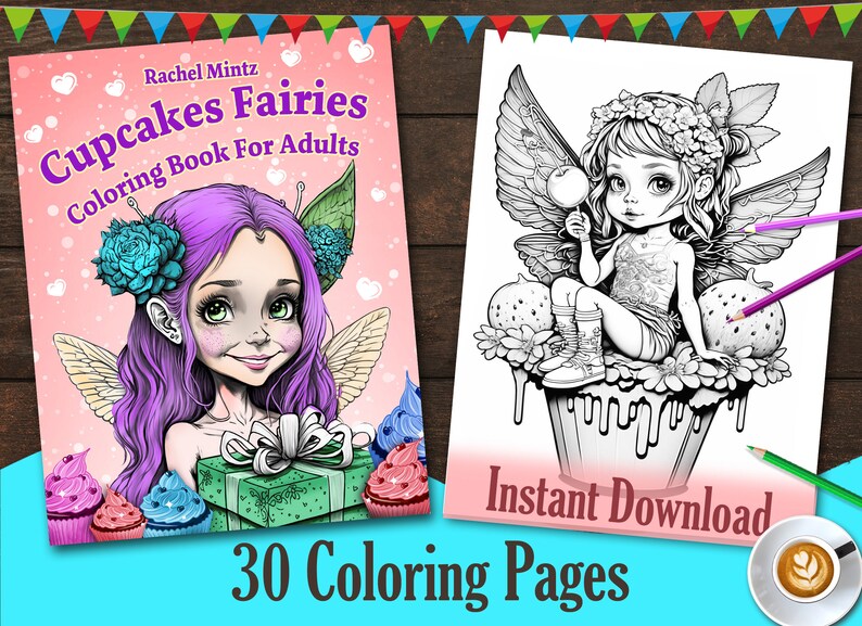 30 Cute Fairies & Cupcakes to Color Sweet Fairy Girls Treats - Etsy