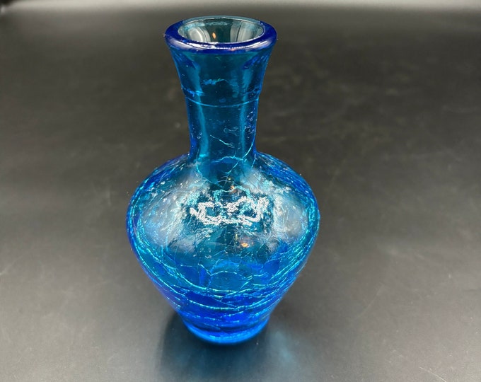 Peacock Blue Crackle Vase, Blenko Style, Vintage - Etsy