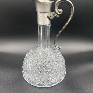 Diamond Pattern Pressed Glass Pitcher/decanter With Ornate Pewter Top ...