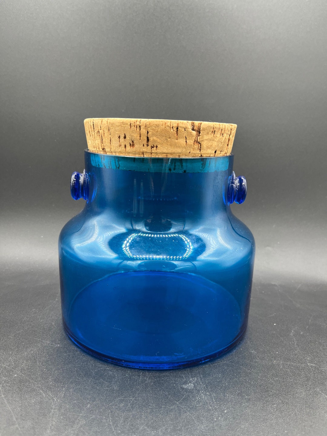 Vintage, Mid-century Takahashi Cobalt Blue Glass Jar With Cork Lid - Etsy