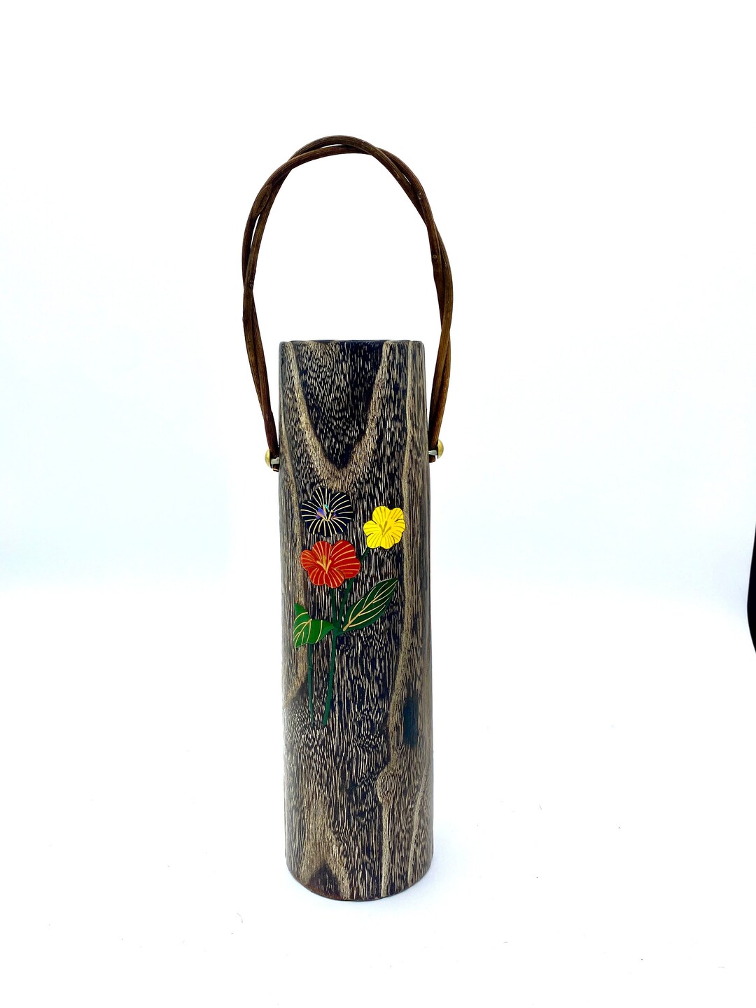 Botanical Wood Vase, Beautiful Floral and Leaf Design, Botanical, Deep ...