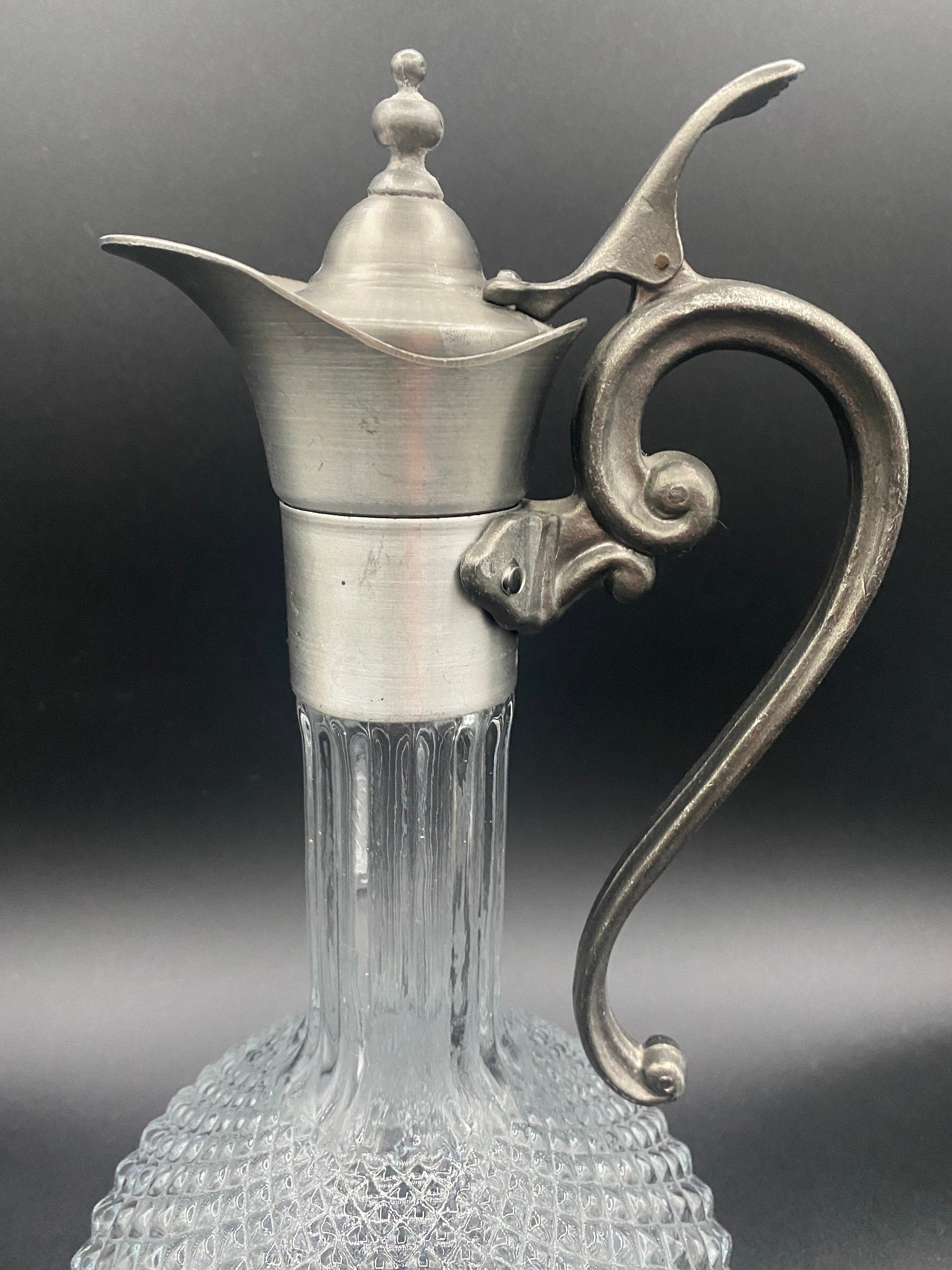 Diamond Pattern Pressed Glass Pitcher/decanter With Ornate | Etsy