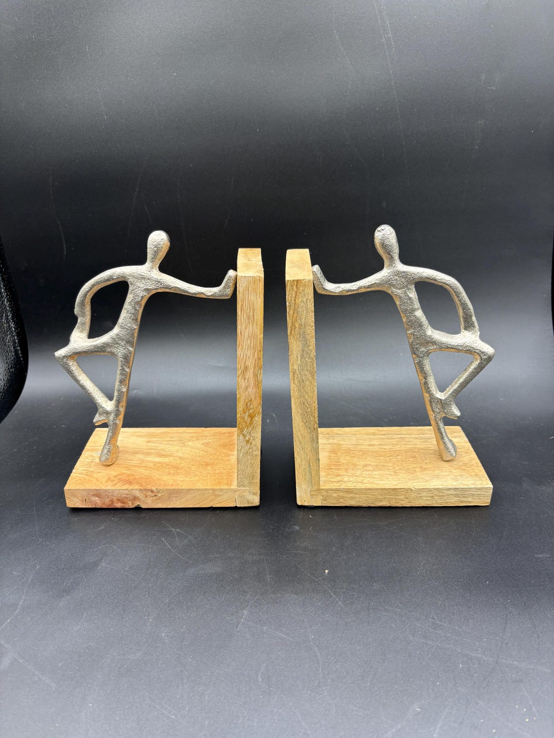 Sculptural Bookends, Pair, Set, Metal, Wood, Sculptural, Brutalist ...