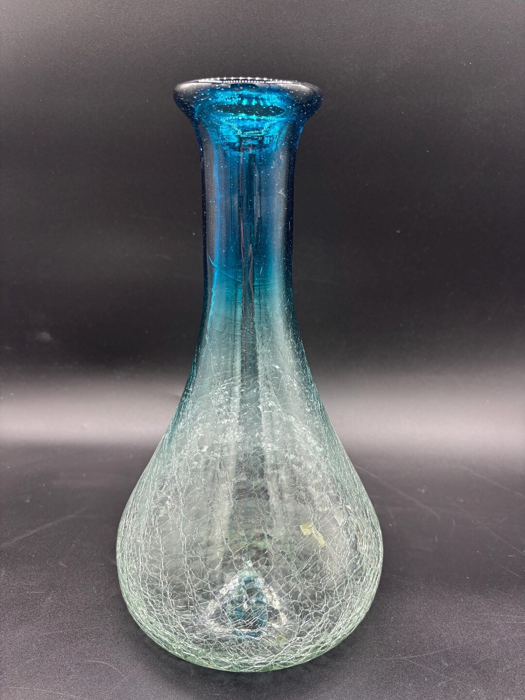 Vintage Blenko Style Crackle Blown Glass Blue Vase, Peacock Blue - Etsy