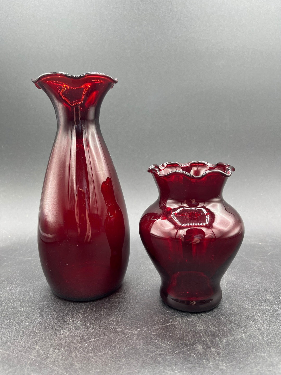 Vintage Royal Ruby Glass, Anchor Hocking, Red, Ruffled, Pair, Valentine ...