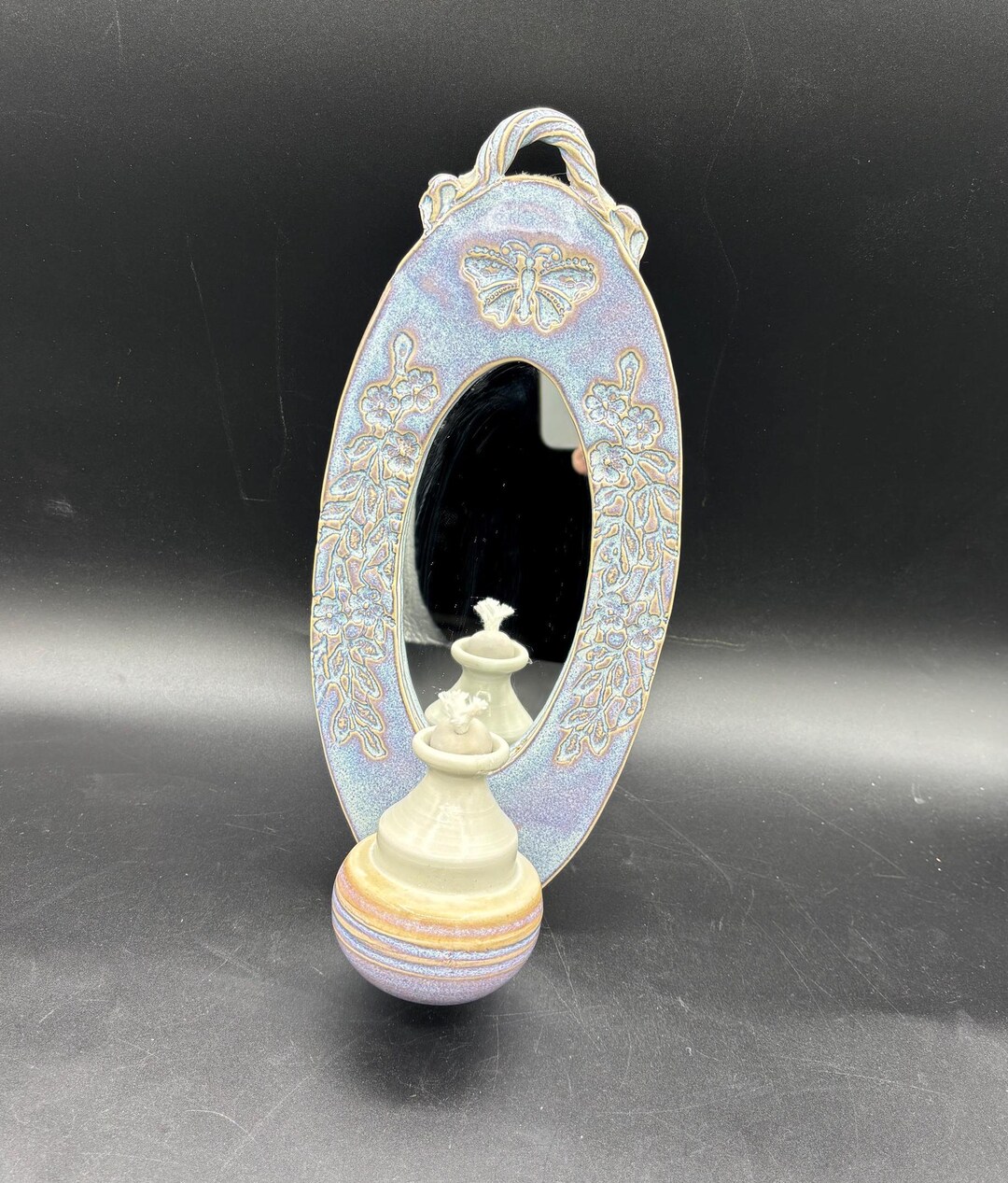 Art Pottery, Oil Lamp, Mirror, Hanging Sconce, Vintage, Butterfly ...