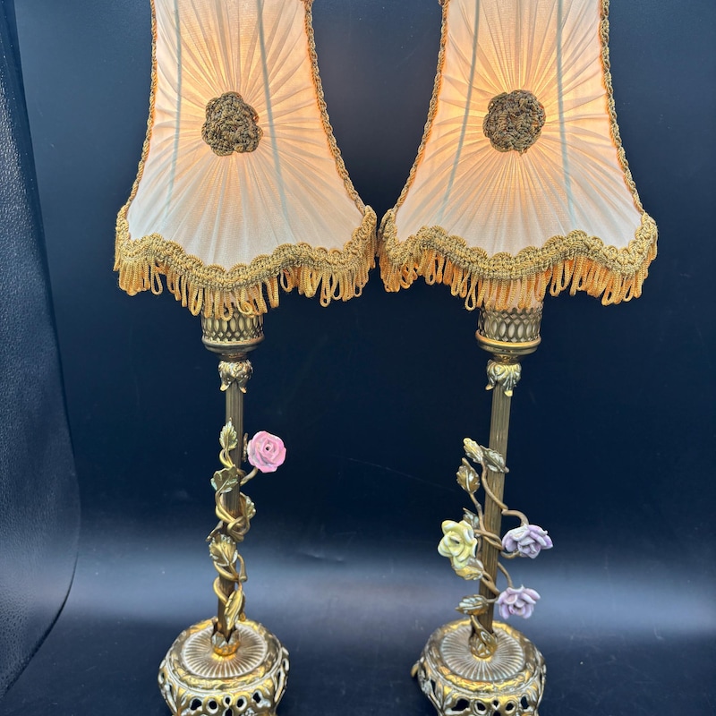 Antique Gilt Table Lamp - Etsy