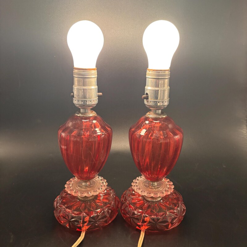 Cranberry Glass Lamp - Etsy