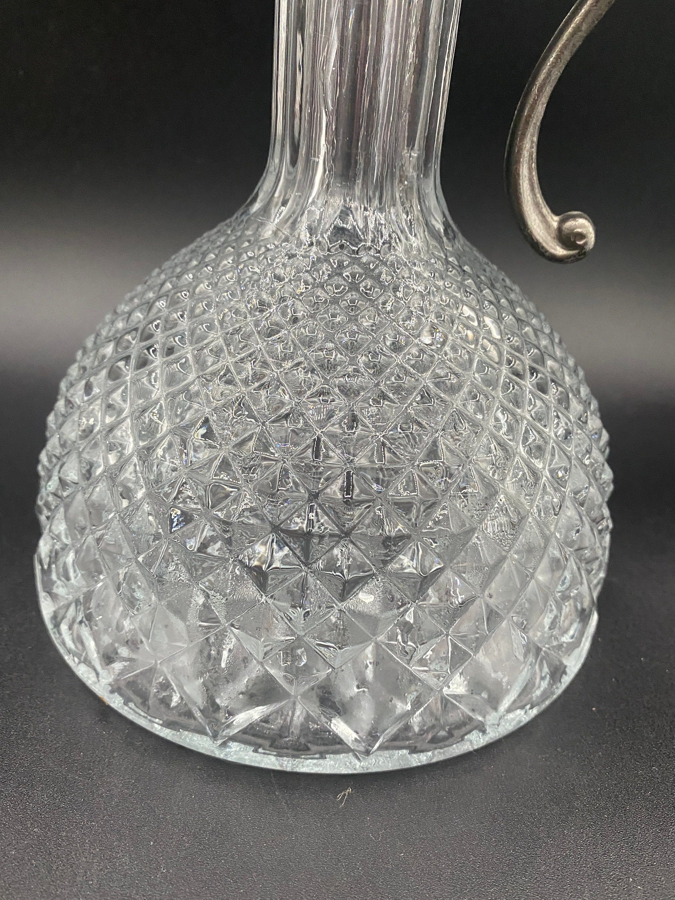 Diamond Pattern Pressed Glass Pitcher/decanter With Ornate | Etsy
