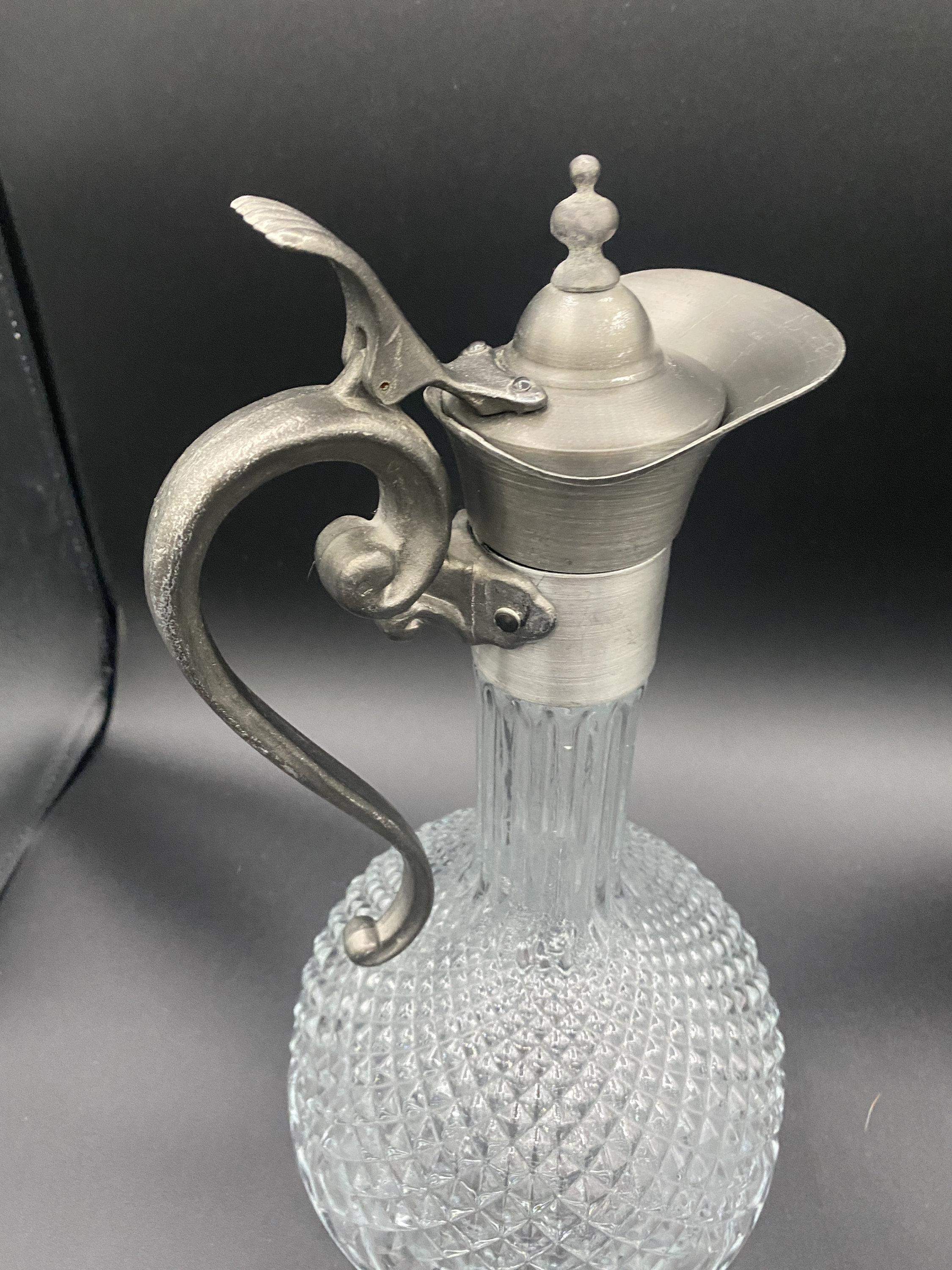 Diamond Pattern Pressed Glass Pitcher/decanter With Ornate - Etsy