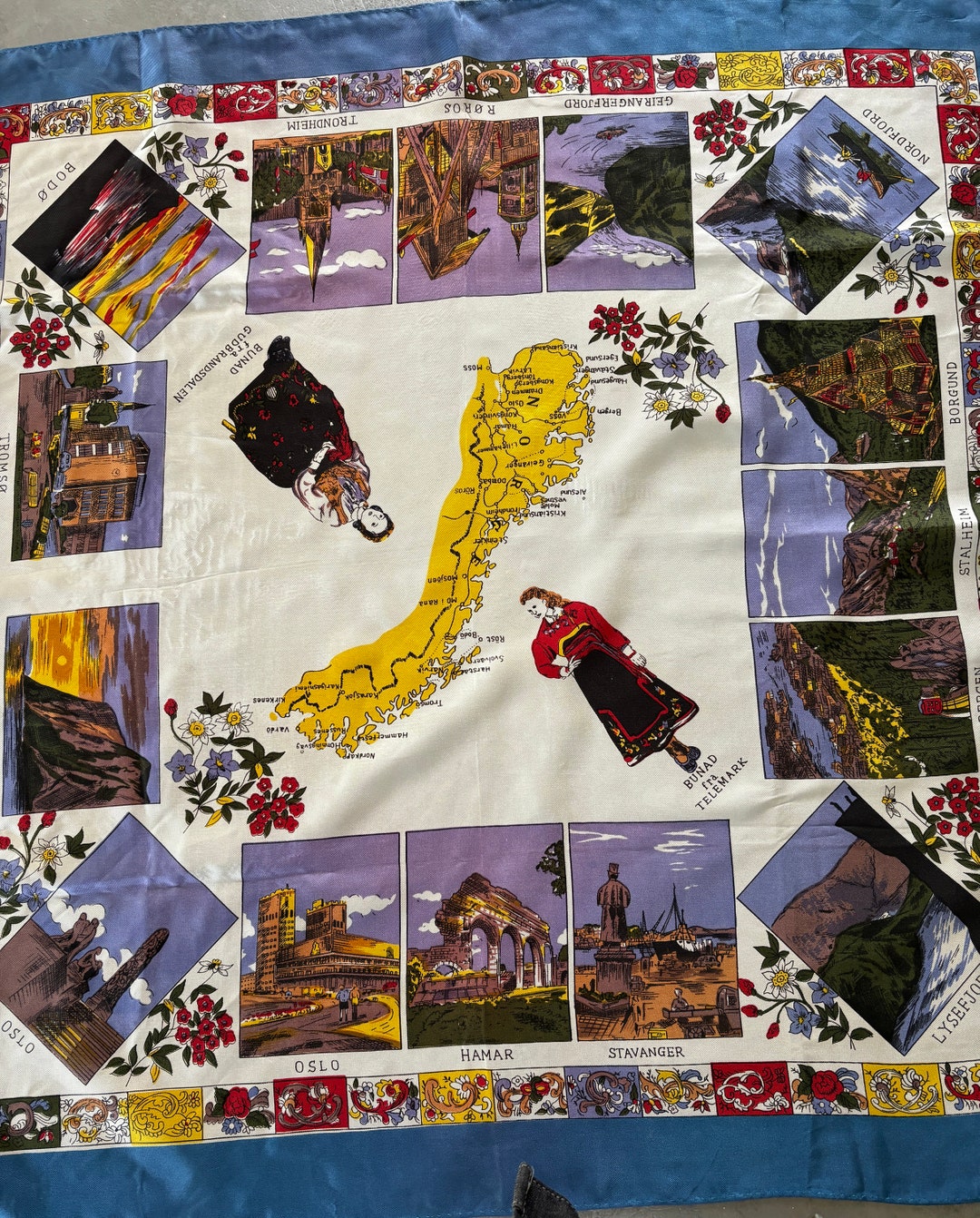 Vintage Norwegian Scarf, Scenes of Norway, Architecture - Etsy