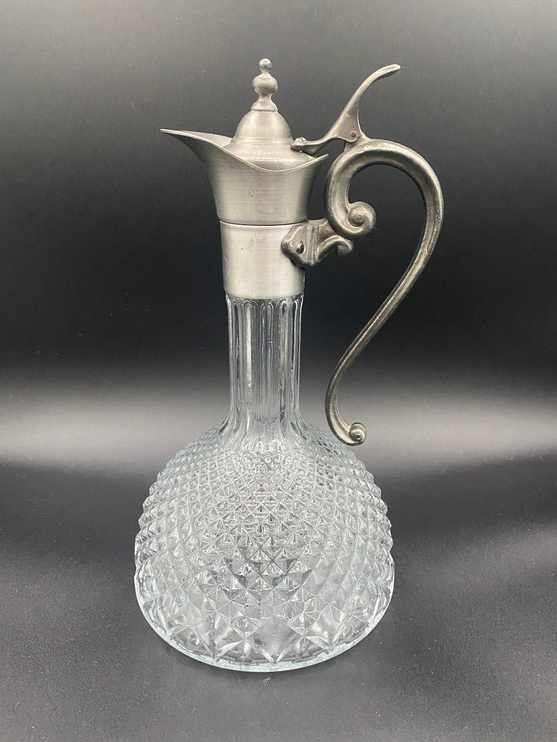 Diamond Pattern Pressed Glass Pitcher/decanter With Ornate | Etsy