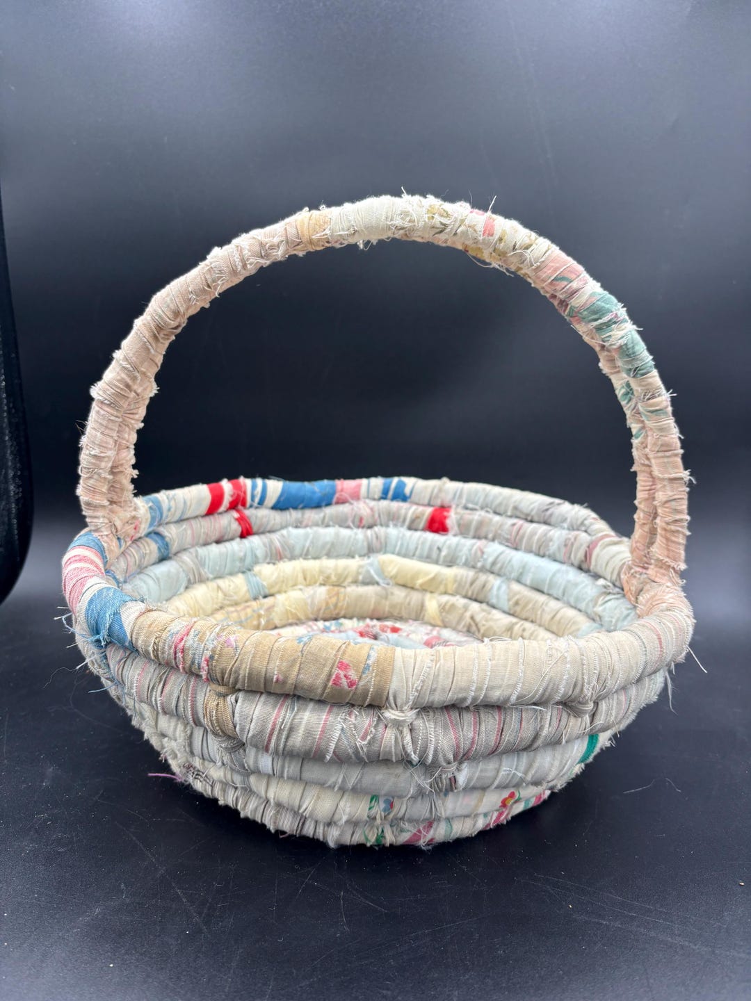 Vintage Braided Rag Rug Basket, Easter Basket, Primitive, Antique ...