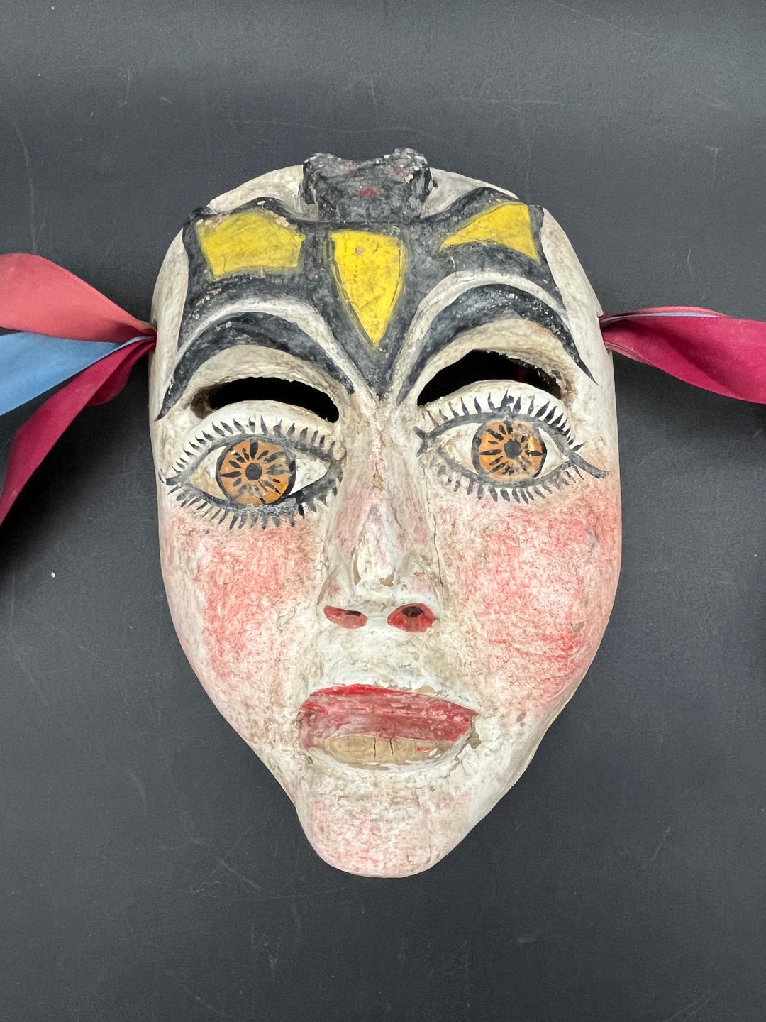 Vintage, Wooden Mask, Hand-painted, Art, Wall Decor, Ethnic, Female ...