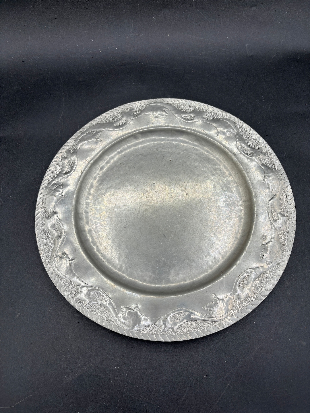 Vintage Plate, Scrolling Ribbon Raised Relief Design, Silver Hue - Etsy