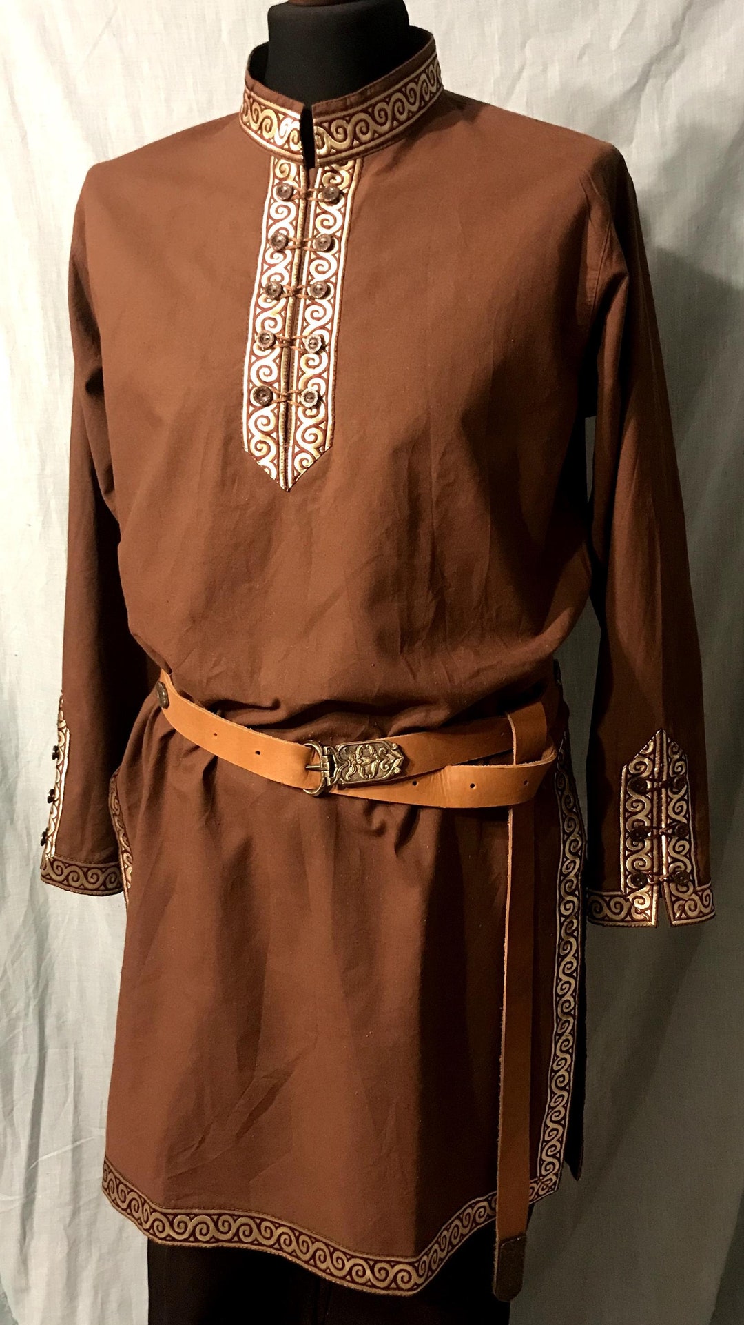 Medieval Men's Tunic, Long Shirt With Trim Decoration - LARP, Fantasy ...